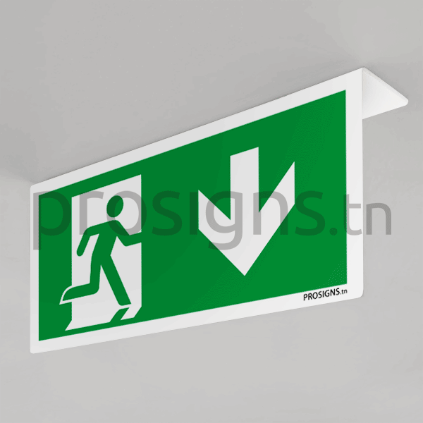 Panneau suspendu E002/A180 – Sortie de secours (droite) - ProSigns ...